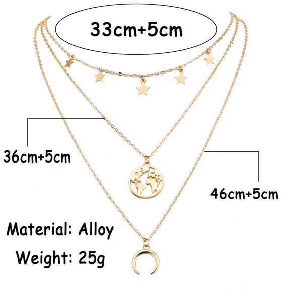 Tendzi Trends | Jewelry | Moon World Map Stars Layered Choker Chain ...